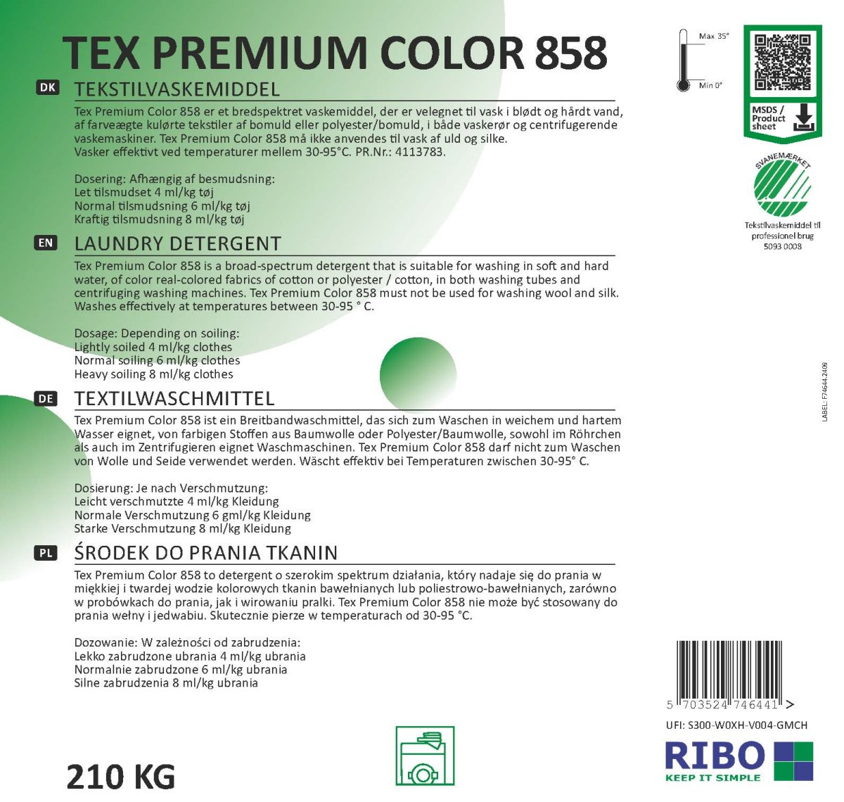 Tex Premium color 858 210kg - Flydende - RIBO ApS